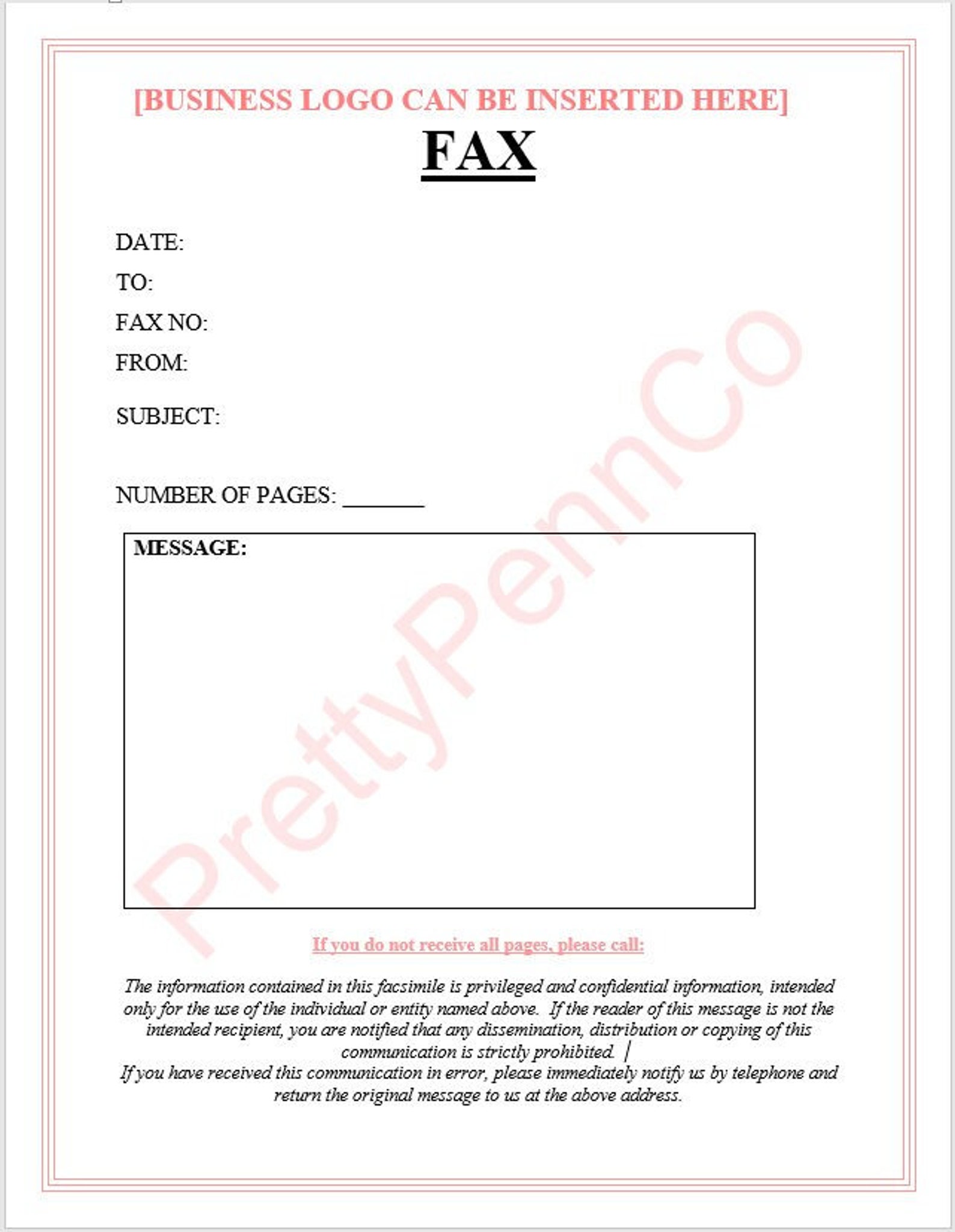 Fax Cover Page | Fillable - Etsy