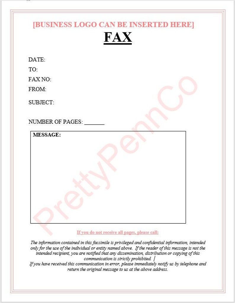 Fax Cover Page | Fillable - Etsy