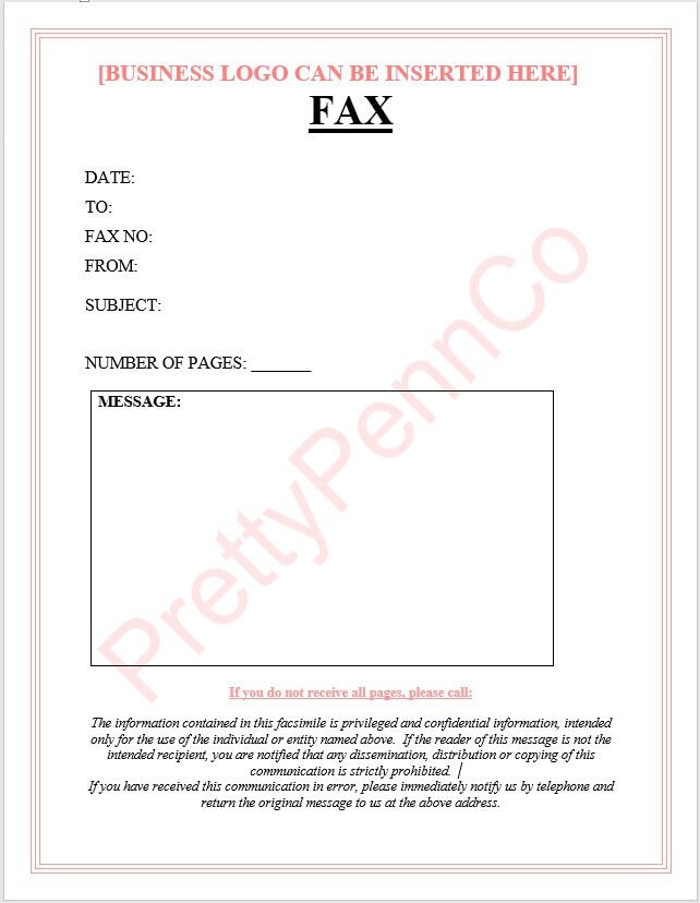 Fax Cover Page | Fillable - Etsy