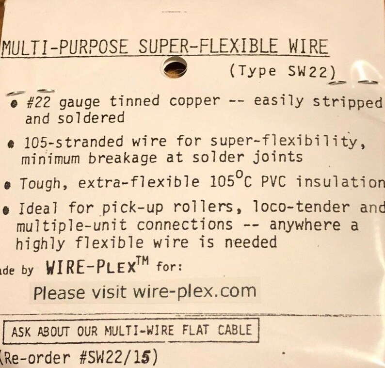 Lionel Super Flexible Wire 22 Gauge 15 Ft for Pick up Rollers, Tenders ...
