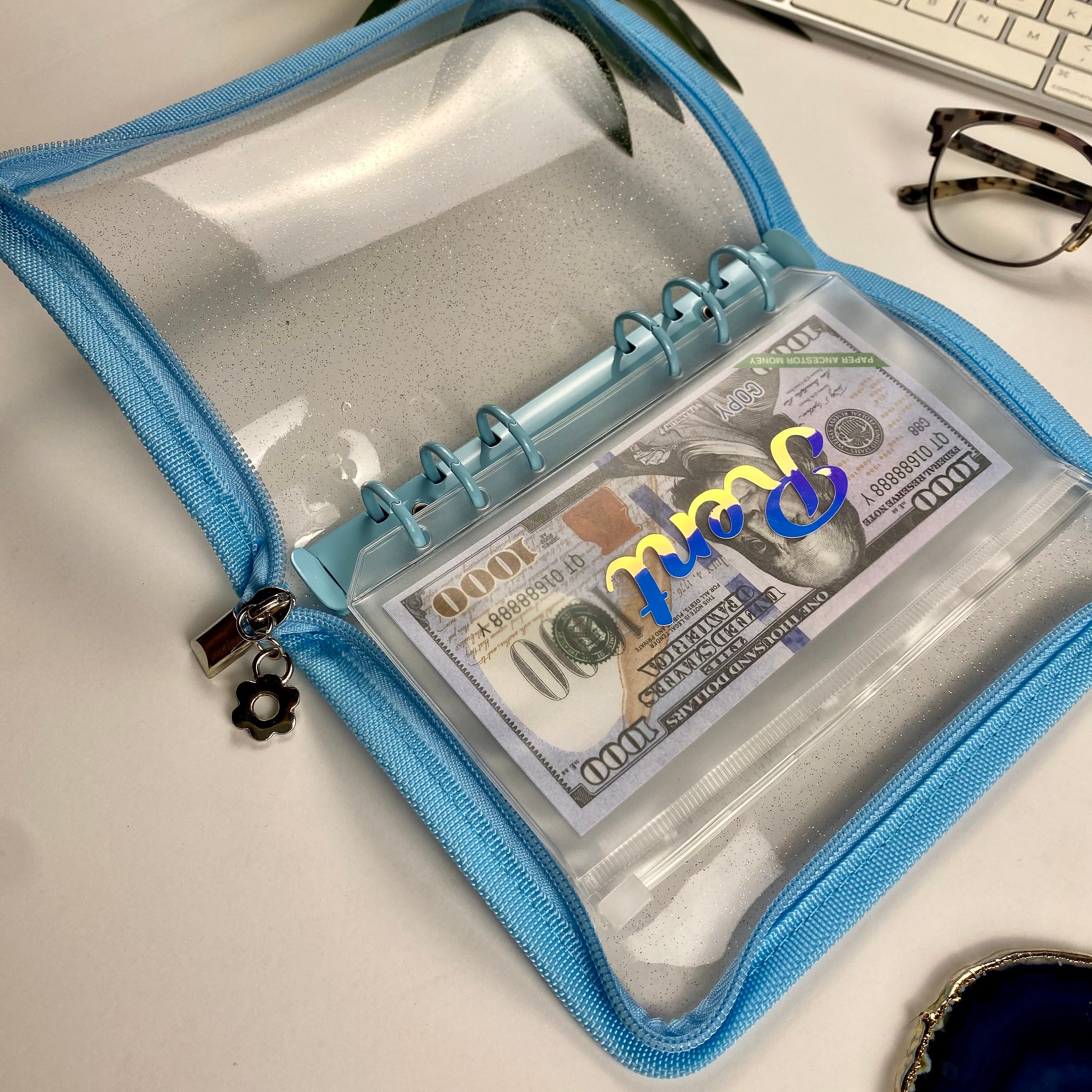 A6 Size Clear Glitter Budget Binder with Blue Zip-Closure | Etsy