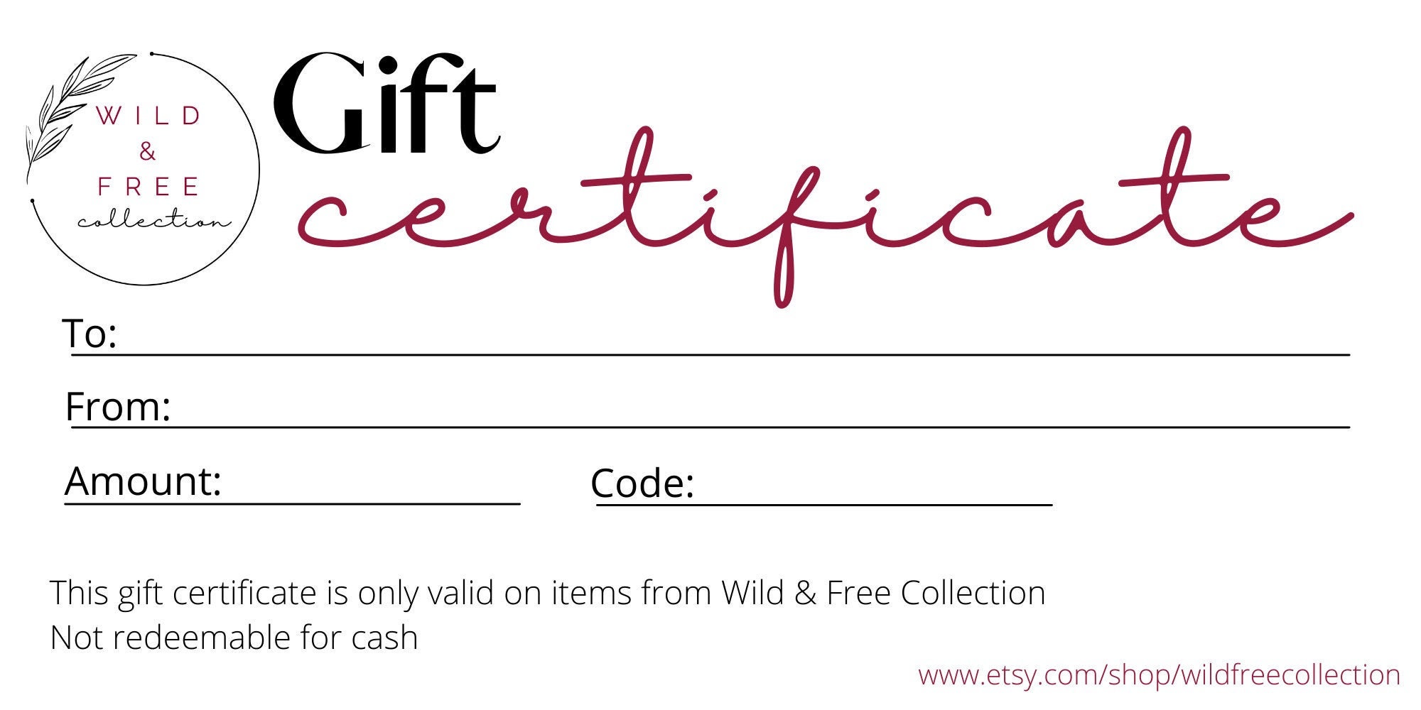 Wild & Free Collection Gift Certificate | Etsy