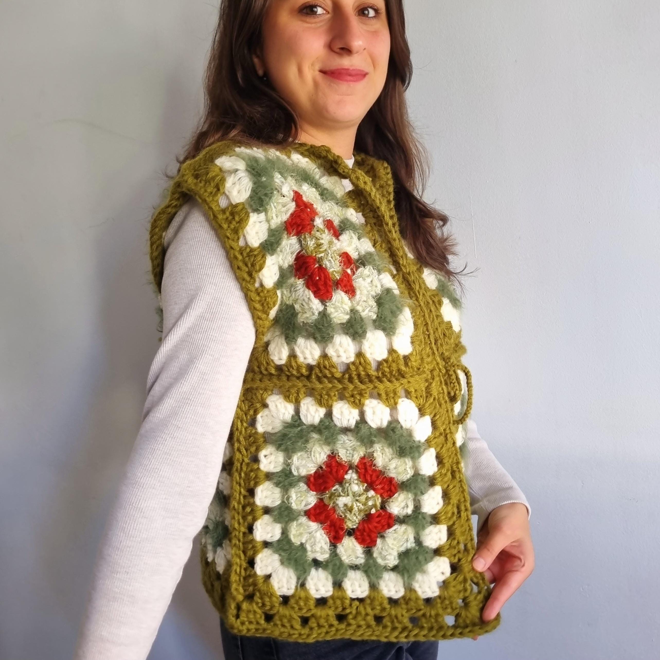 Handmade Crochet Granny Square Vest: Retro Patchwork Cotton Waistcoat ...