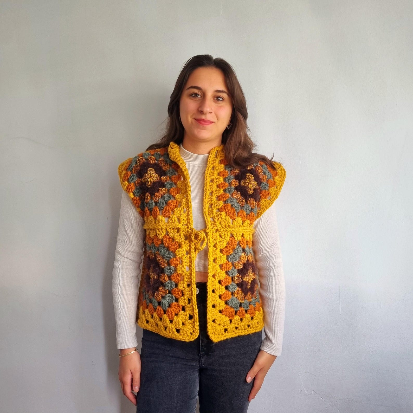Handmade Granny Square Crochet Vest: Yellow Tone Patchwork Waistcoat - Etsy