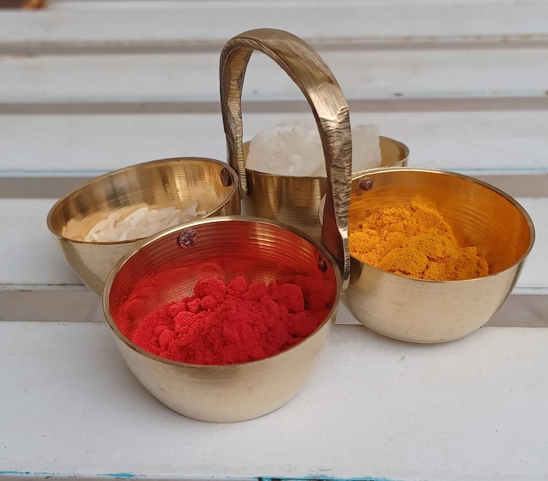 Roli Chawal Chaumukh Made of Pure Brass Used as Wedding Gift . Pooja ...