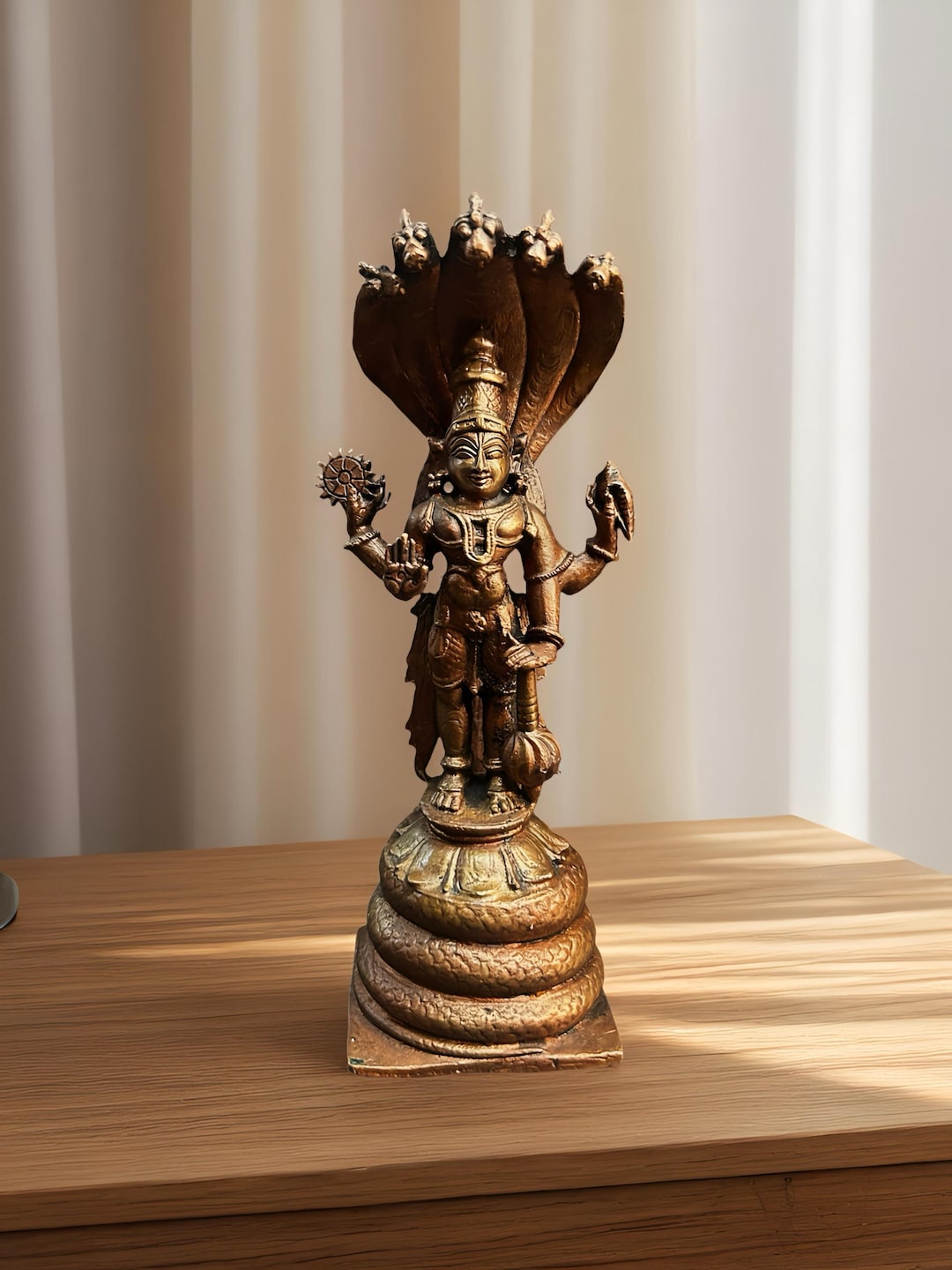 Lord Vishnu With Sheshnag Statue | Solid Copper Hindu God Idol Anant ...