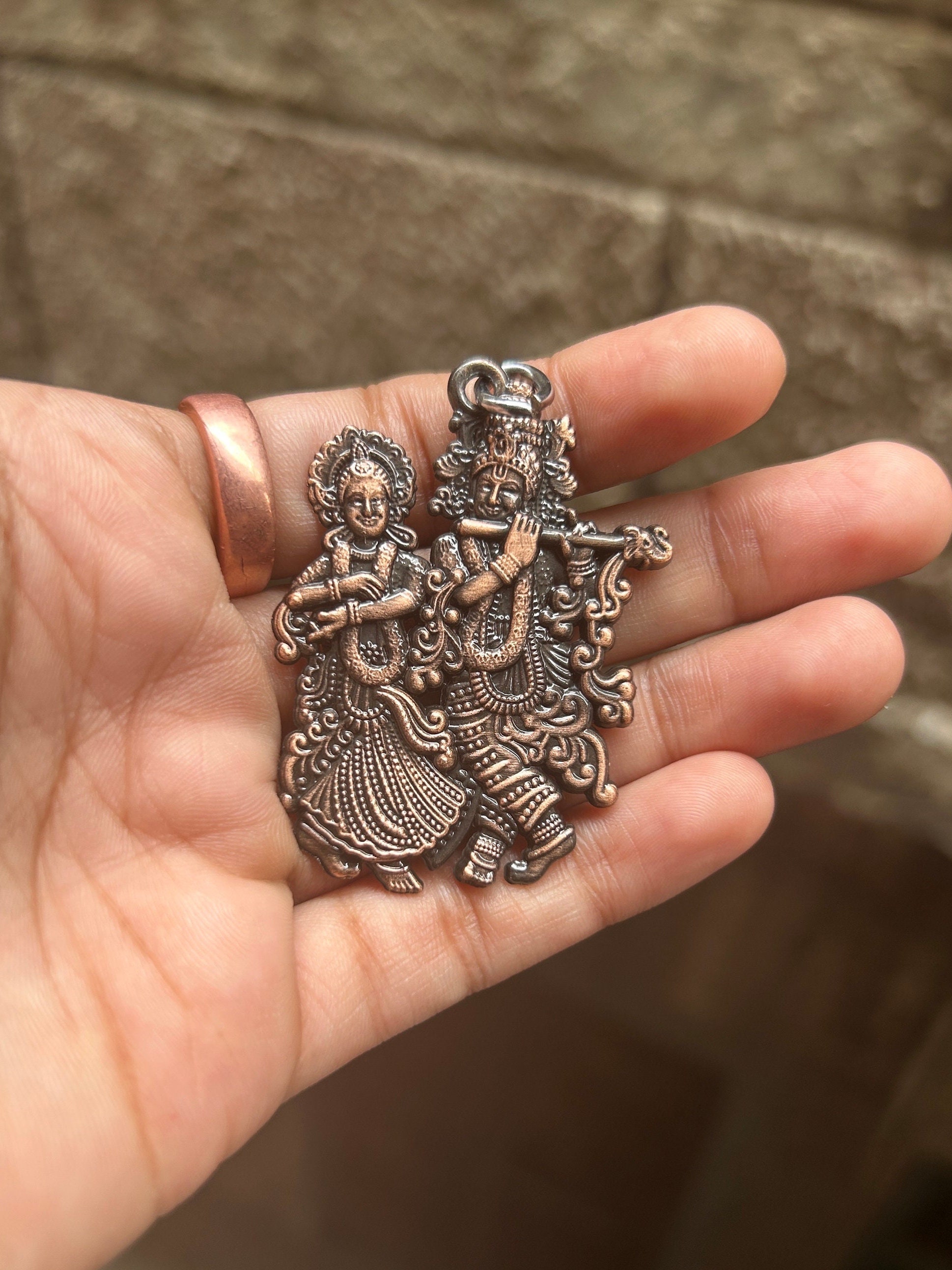 Indian Ethnic Handmade Radha Krishna Oxidized Jewelry Necklace Charm ...