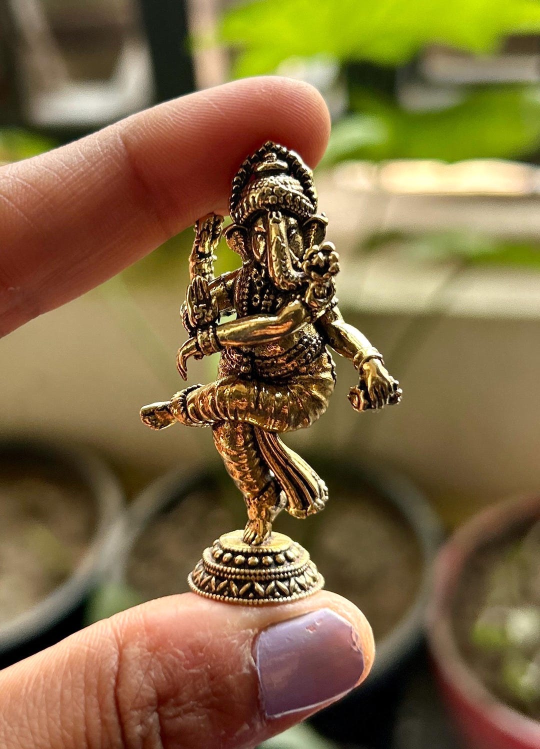 Brass Ganesha Mini Statue Pocket Ganesha Idol Lucky Ganesha for Home ...