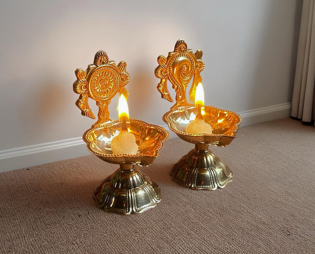 Brass Shankh Chakra Diya | Sacred Oil Lamp for Pooja | Hindu Deepak ...
