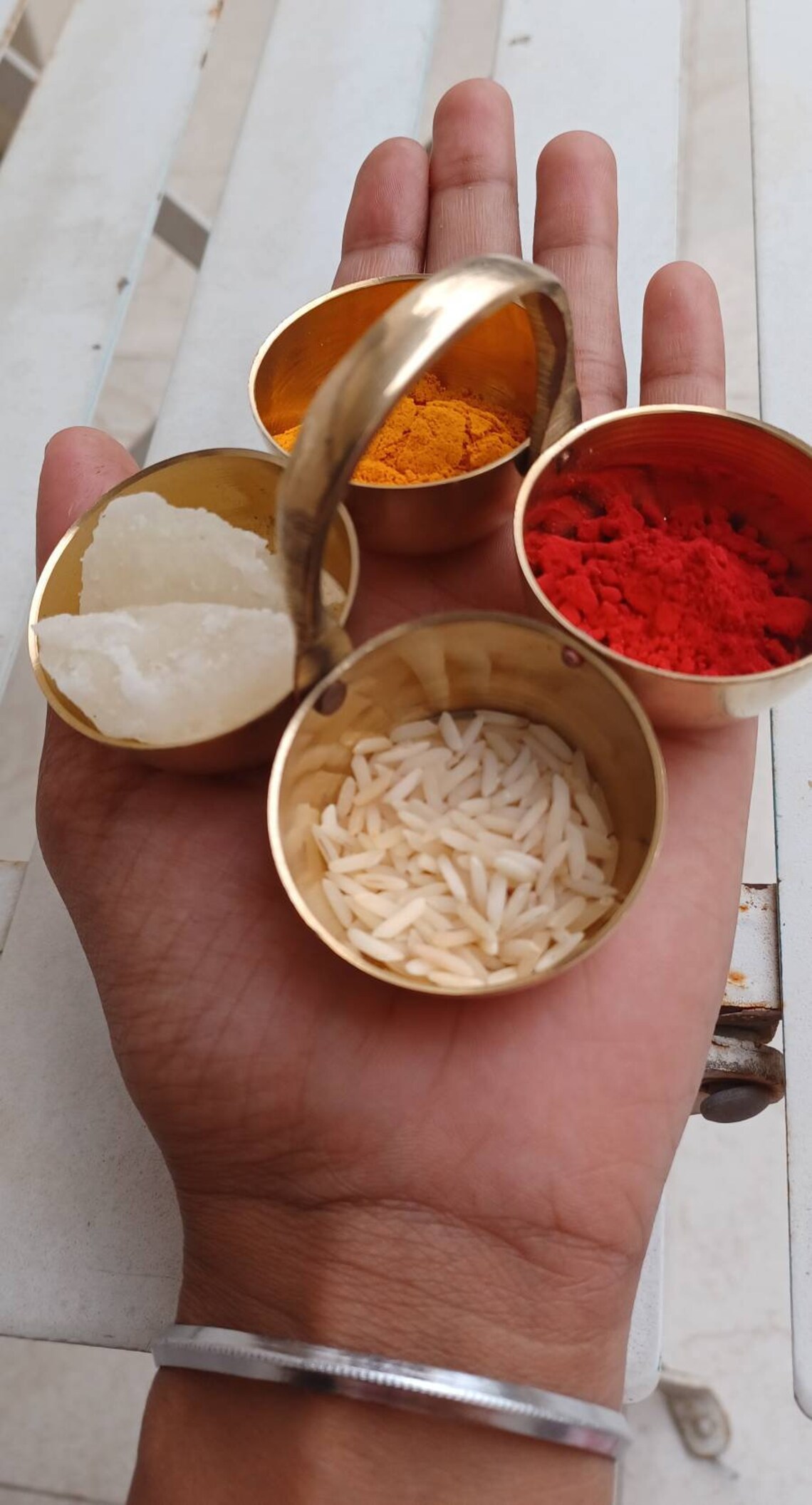 Roli Chawal Chaumukh Made of Pure Brass Used as Wedding Gift . Pooja ...
