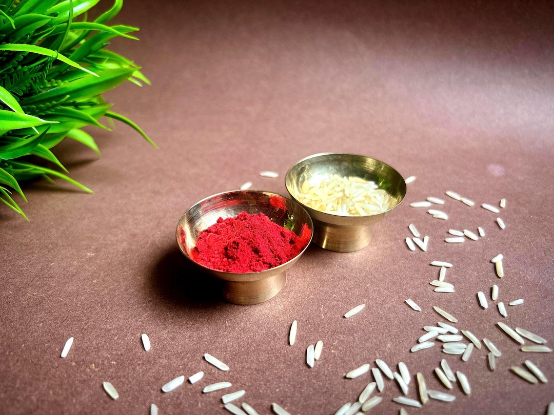 Brass Haldi Akshat Kumkum Holder | Traditional Puja Accessory | Indian ...