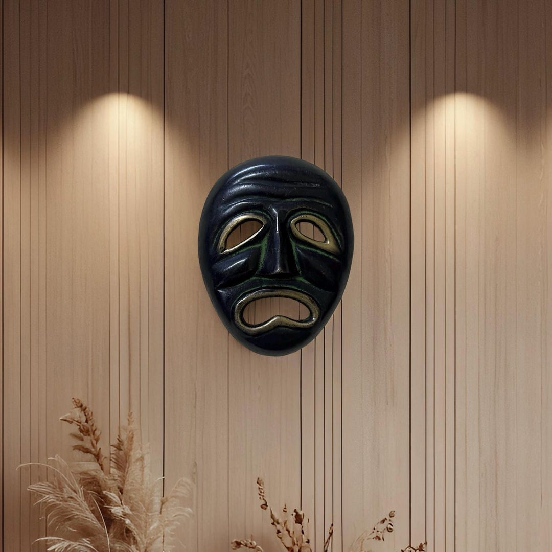 Brass Theatrical Sad Mask | Tragedy Face Wall Decor - Etsy