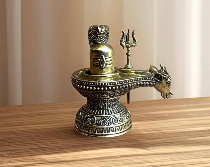 ANTIQUE Brass SHIVA LINGAM Statue: Nandi Bull, Serpent, * Home Altar ...