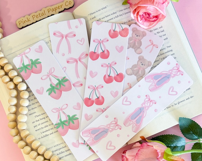 Coquette Bookmark Set, Cute Girly Bookmark, Pink Bows Bookmark ...