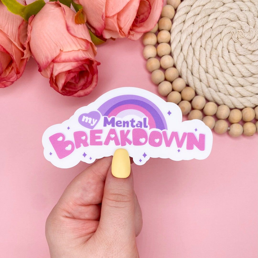 Mental Breakdown Retro Cartoon Rainbow Sticker, Dark Humor Anxiety ...