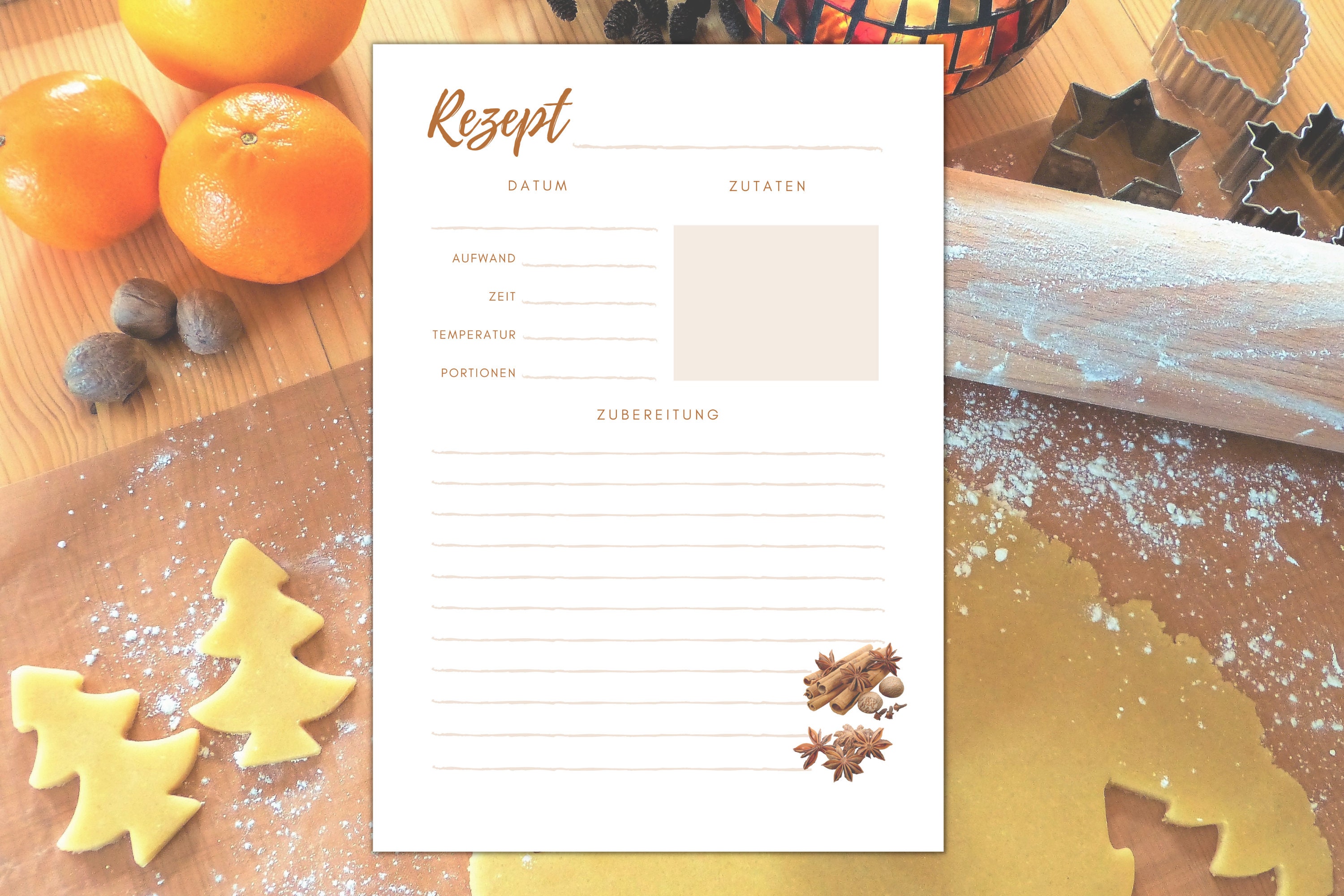 Rezeptvorlage Weihnachten zum Ausdrucken PDF A4 | Druckbare Rezeptseite ...