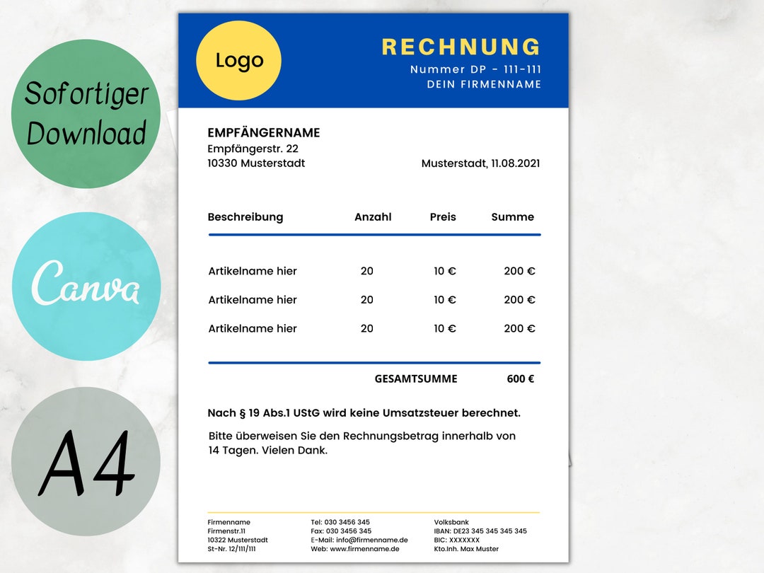 Small Business Invoice Template | Online Invoice German | Invoice ...