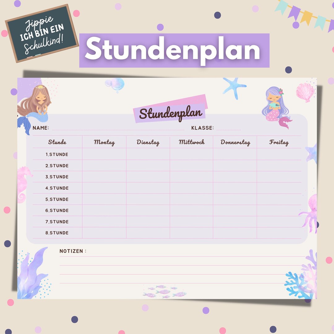 School Enrollment 2023/24 Timetable mermaids A4 to Print Out - Etsy