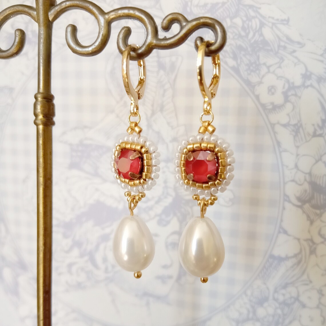 Isabelle Red Renaissance Inspired Earrings Seed Beads - Etsy