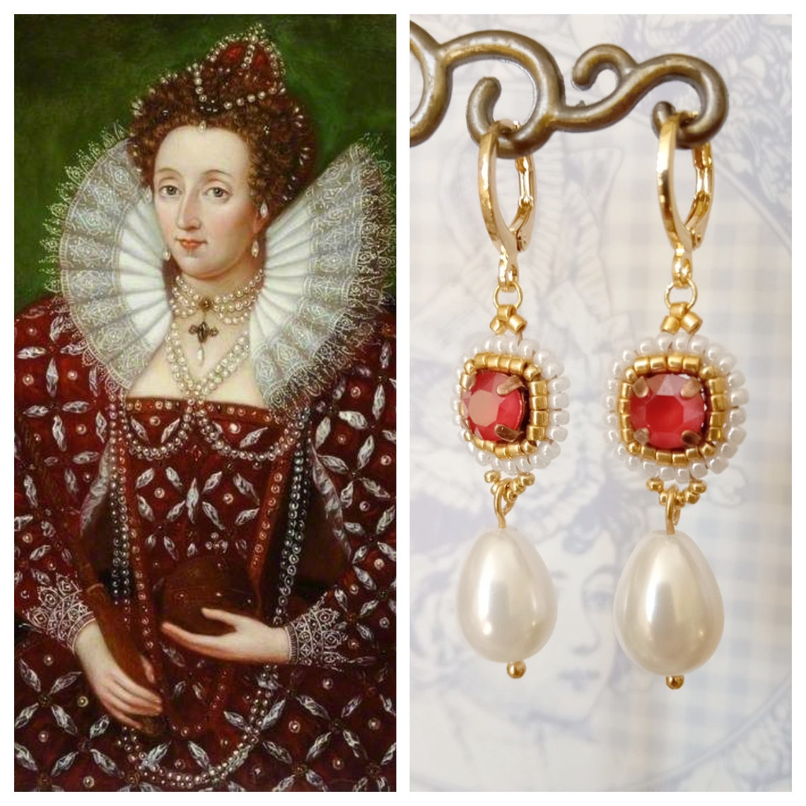 Isabelle Red Renaissance Inspired Earrings Seed Beads - Etsy