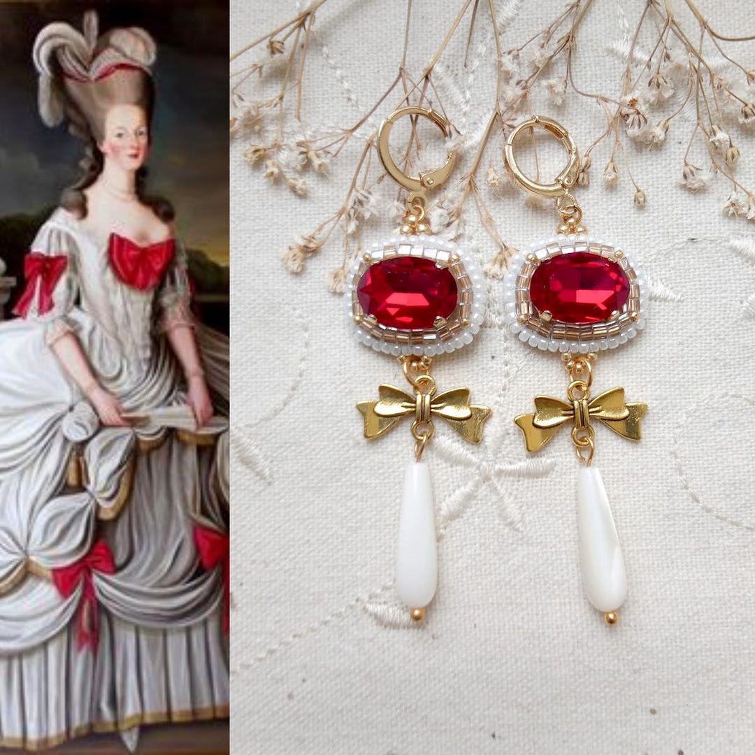 POMPADOUR - Rococo Inspired Earrings - Crystal and Royal Red Seed Beads ...