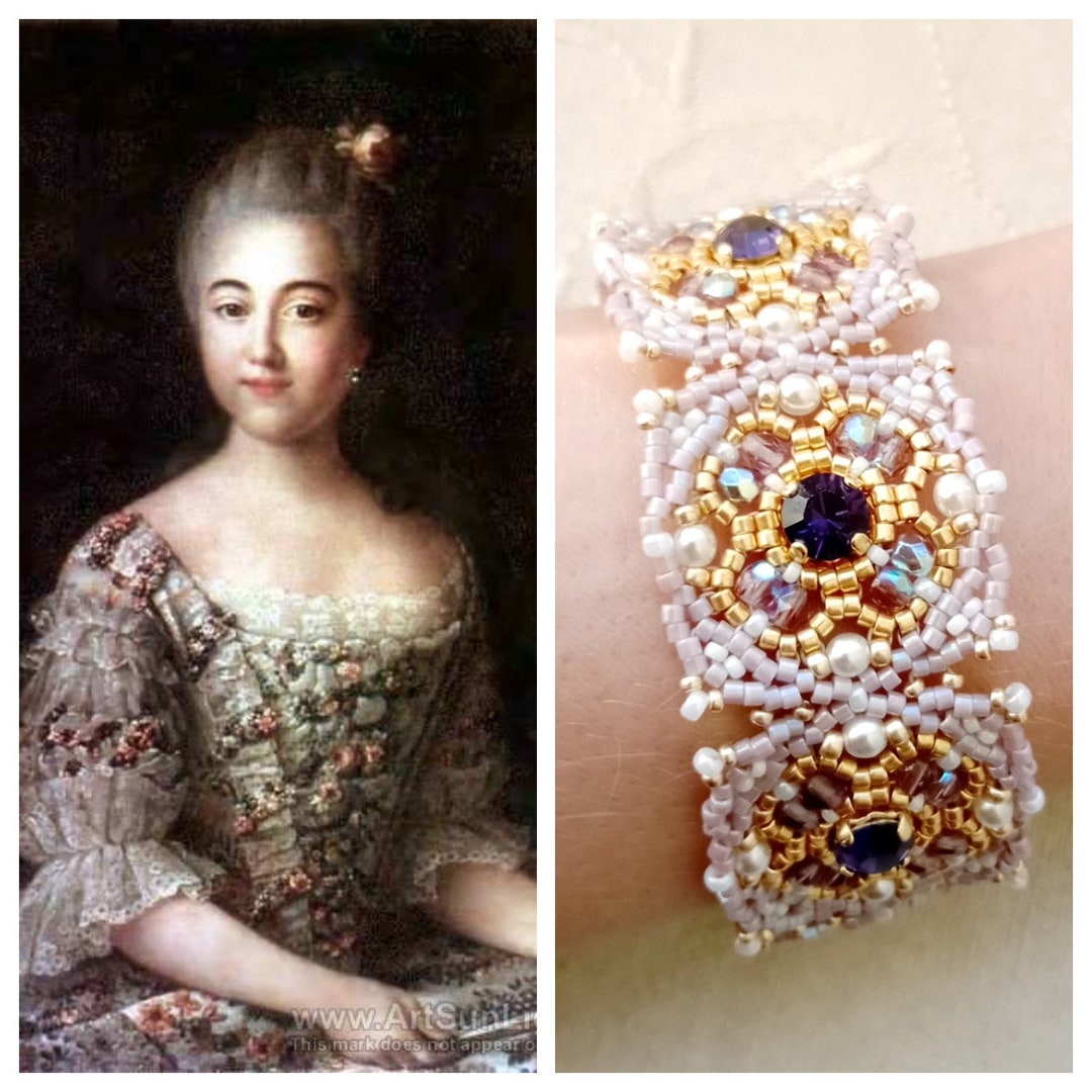 18th Century Rococo Inspired Cuff Bracelet Purple/gold Seed - Etsy