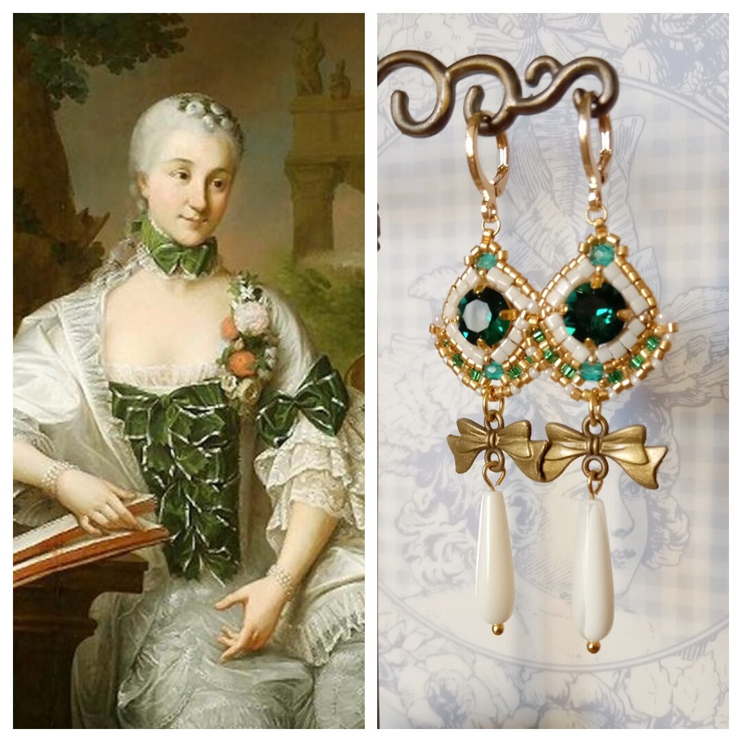 Valmont Green Rococo 18th Inspiration Earrings Seed Beads - Etsy