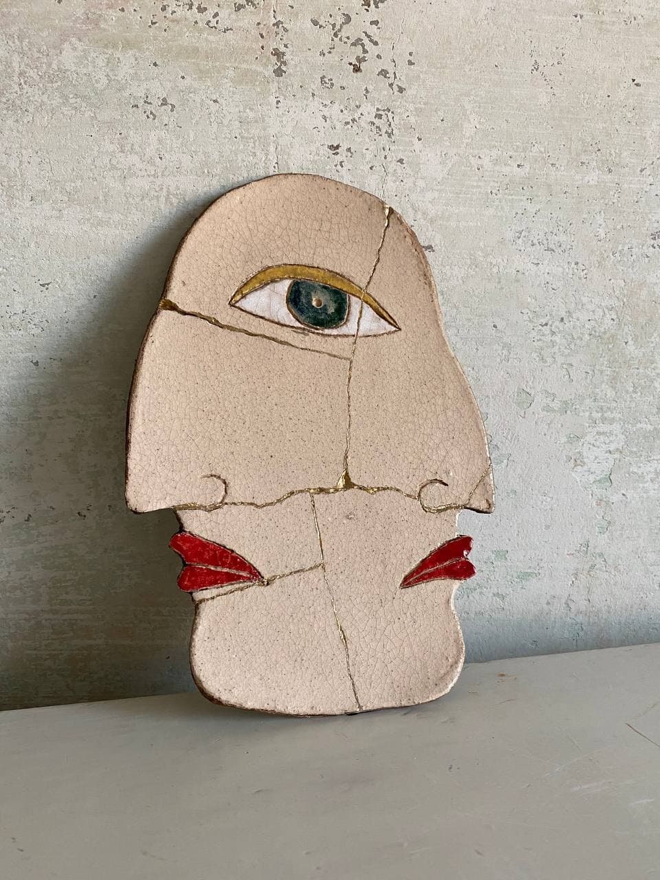 Ceramic Plate Mask Beige Face Home Decor Kintsugi Many Faces Dihtyar - Etsy