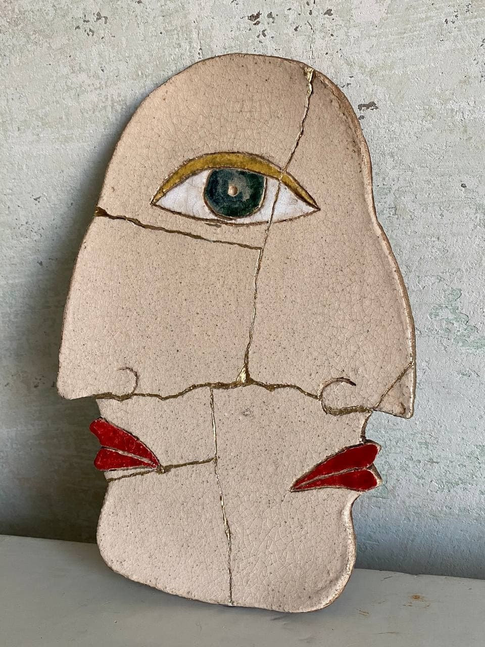 Ceramic Plate Mask Beige Face Home Decor Kintsugi Many Faces Dihtyar - Etsy