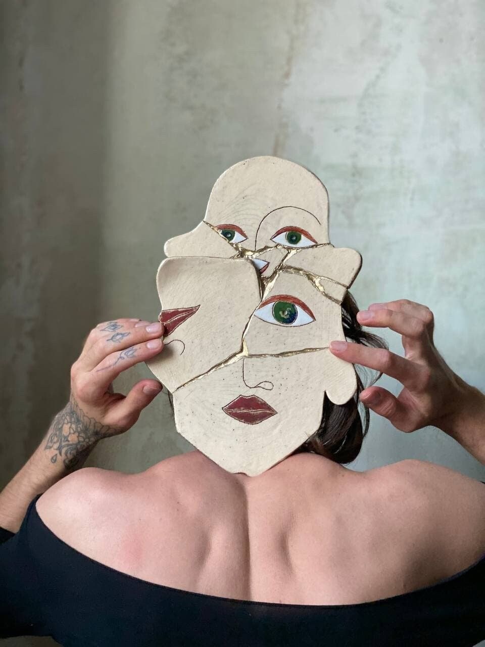 Ceramic Beige Plate Face Original Art Dihtyar - Etsy