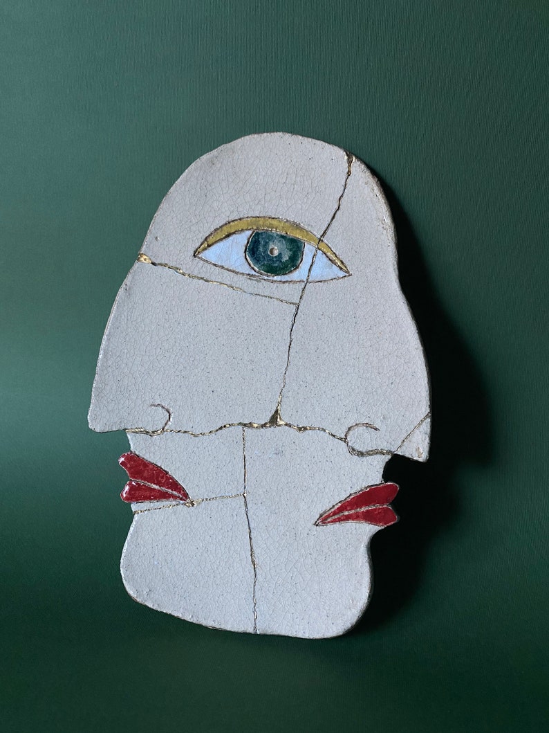 Ceramic Plate Mask Beige Face Home Decor Kintsugi Many Faces Dihtyar - Etsy