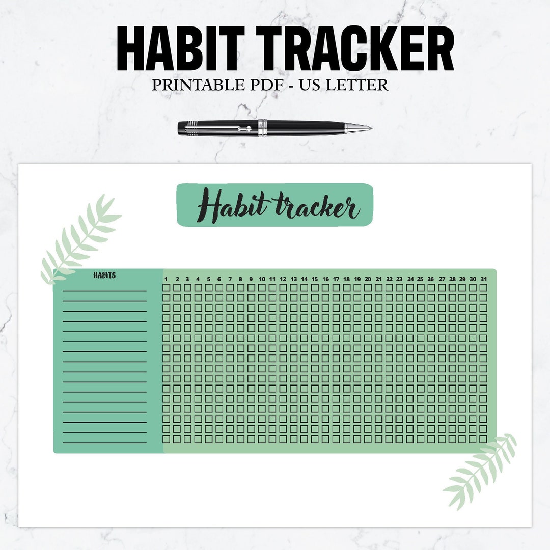 Habit Tracker Printable Tracker Green Template - Etsy Hong Kong