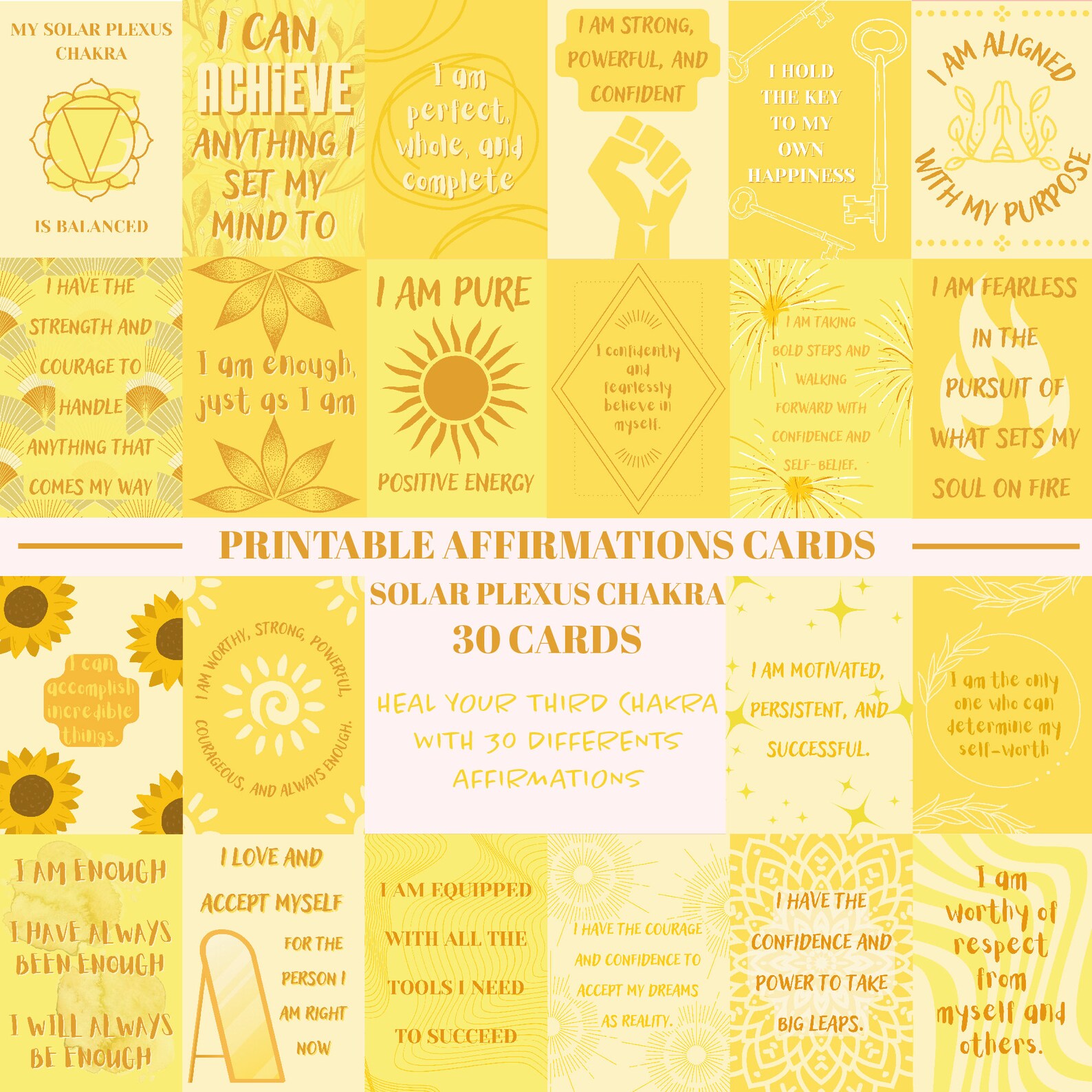 Printable Affirmations Cards solar Plexus Chakra Manipura Healing Cards ...