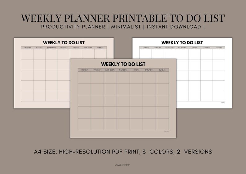 Minimalist Weekly to Do List Printable, Weekly Task Template, Weekly ...
