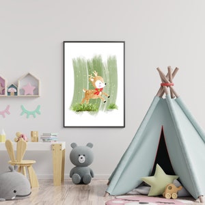 Baby Reindeer Printable Wall Art, Nursery Wall Decor, Watercolor ...
