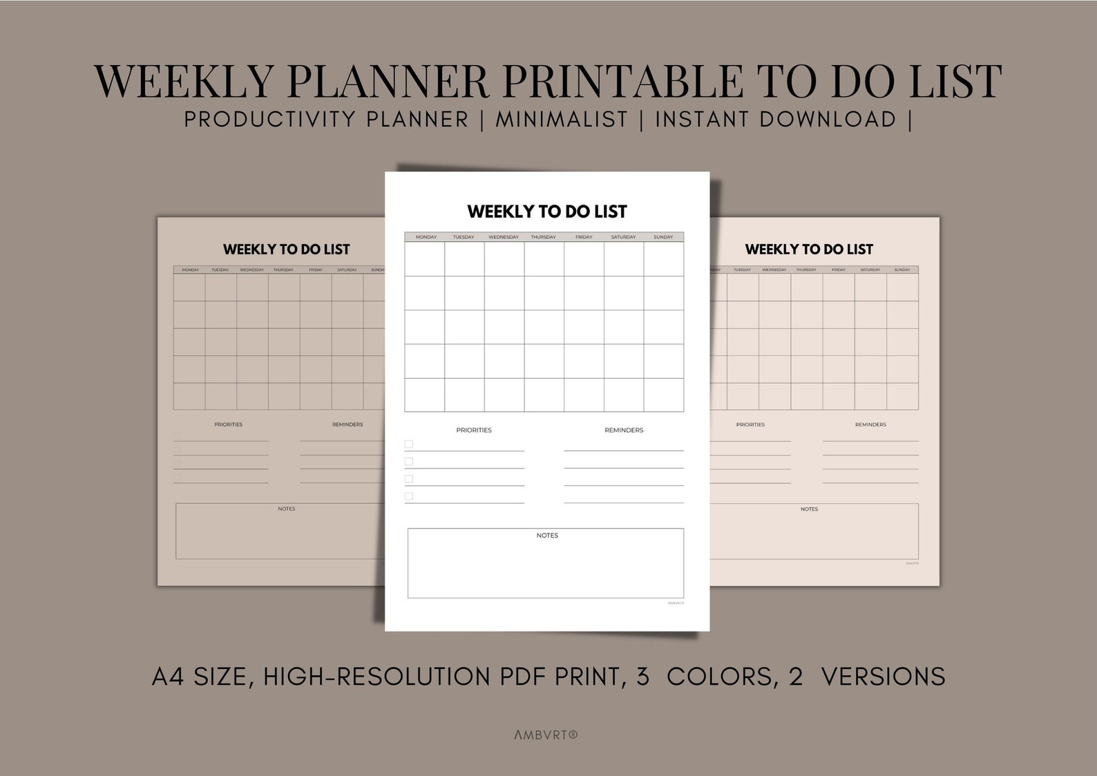 Minimalist Weekly to Do List Printable, Weekly Task Template, Weekly ...