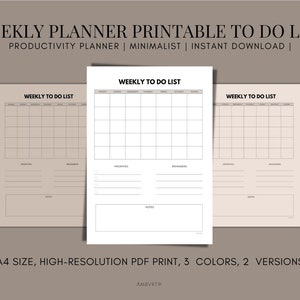 Minimalist Weekly to Do List Printable, Weekly Task Template, Weekly ...