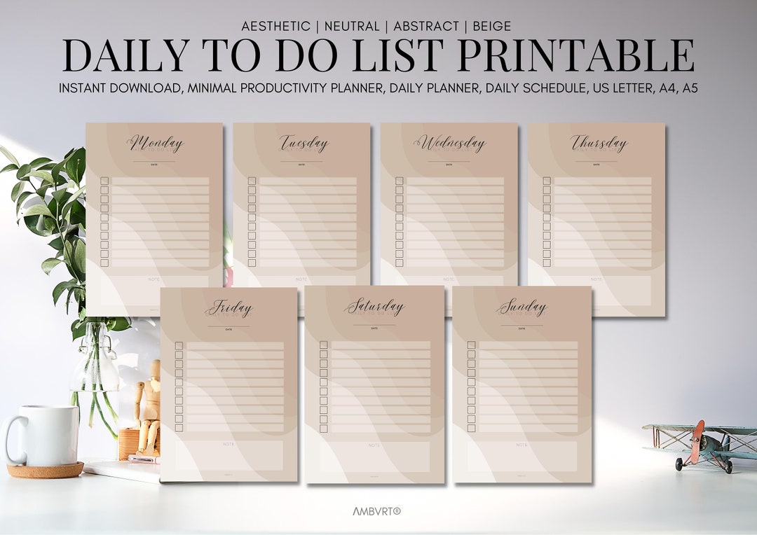 Aesthetic Daily to Do List Printable, Abstract Beige Daily Planner ...
