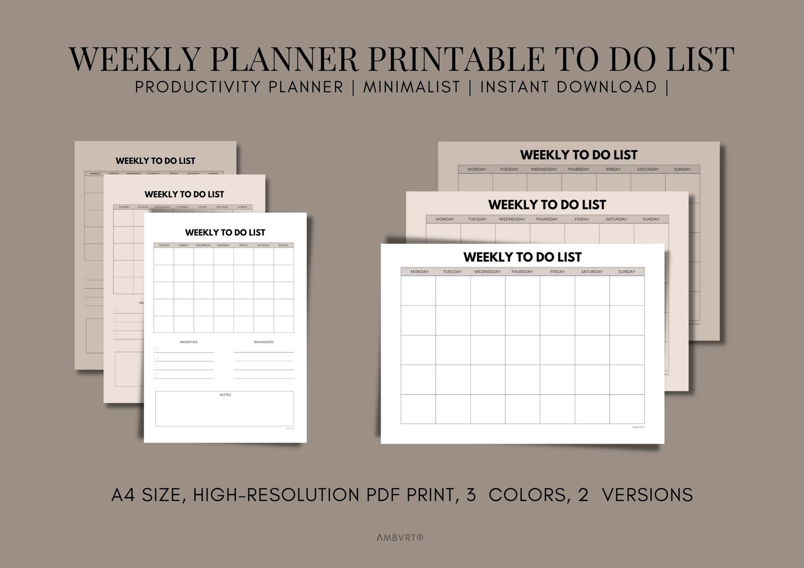 Minimalist Weekly to Do List Printable, Weekly Task Template, Weekly ...