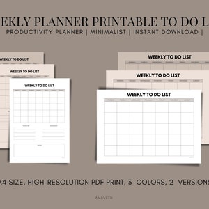 Minimalist Weekly to Do List Printable, Weekly Task Template, Weekly ...