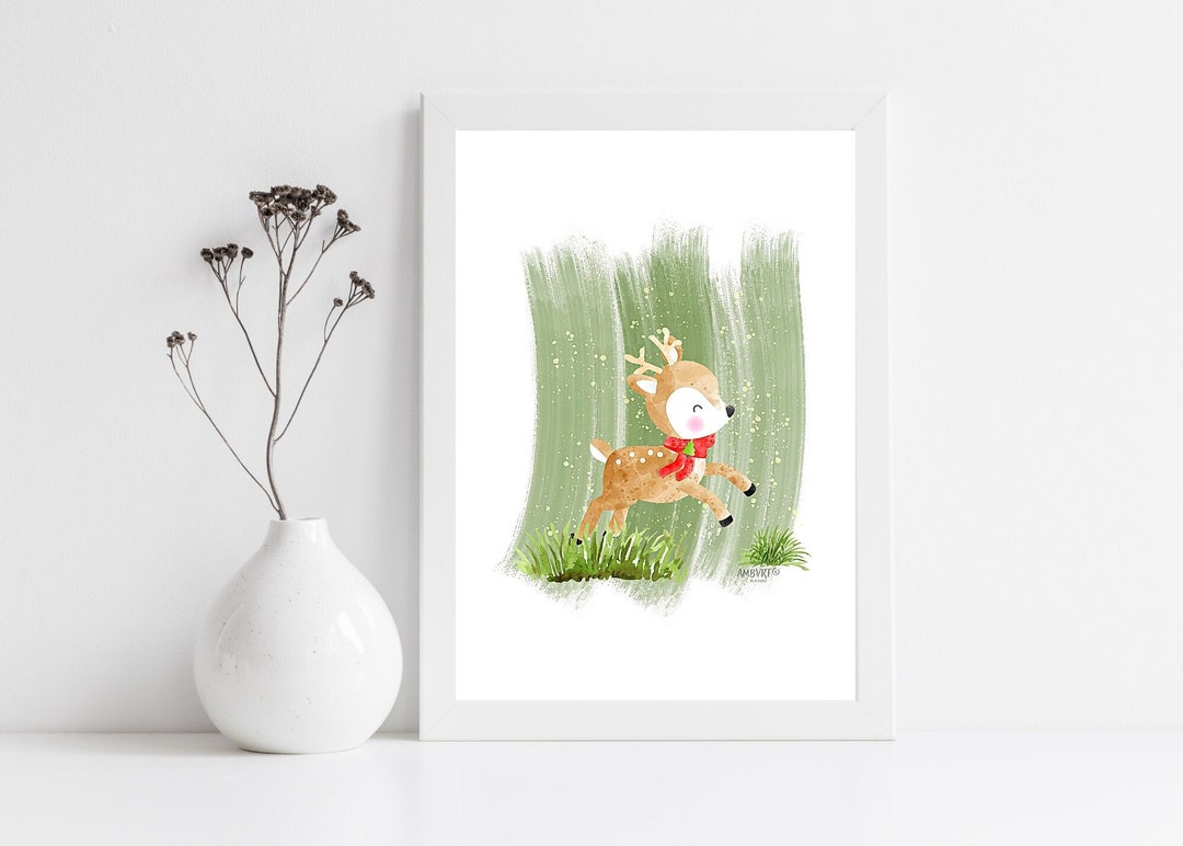 Baby Reindeer Printable Wall Art, Nursery Wall Decor, Watercolor ...