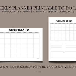 Minimalist Weekly to Do List Printable, Weekly Task Template, Weekly ...