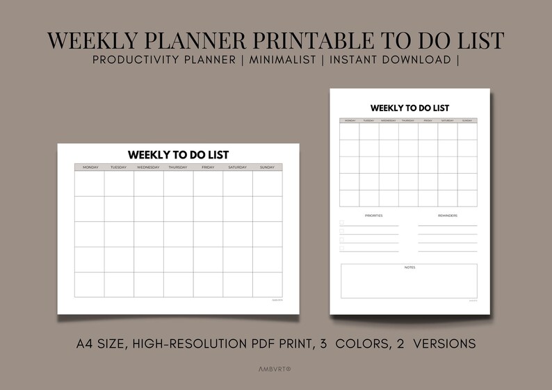 Minimalist Weekly to Do List Printable, Weekly Task Template, Weekly ...