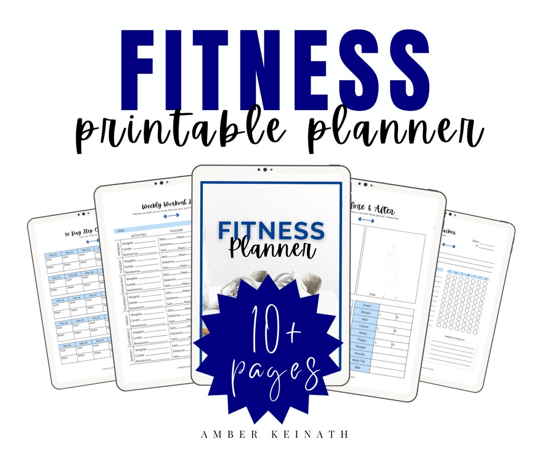 Fitness and Weight Loss Planner-blue BUNDLE, Weight Loss Tracker ...