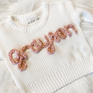 Personalized Baby Sweater -hand Embroidered Name - Knit Sweater With ...