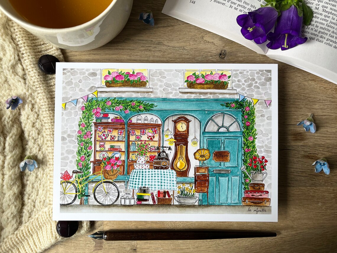 The Small Antique Shop Art Printing Watercolor - Etsy