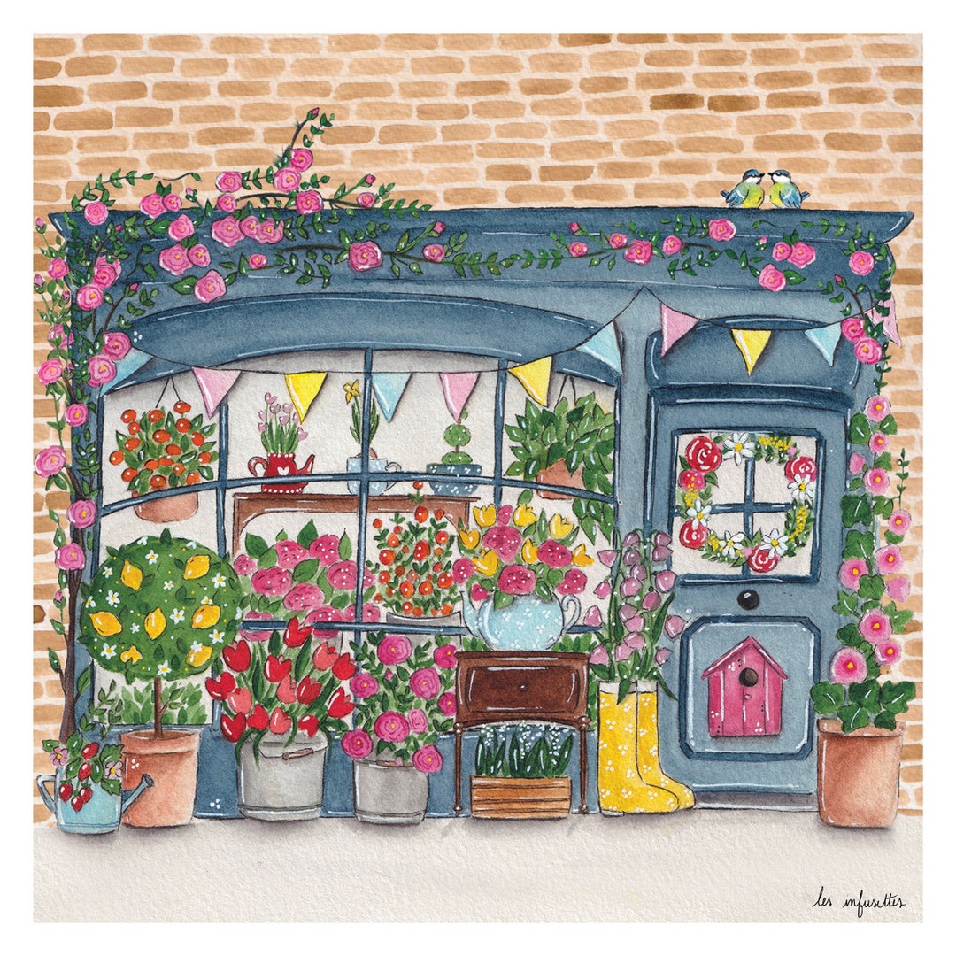 The Little Flower Shop - Art Printing - Watercolor Illustration - Etsy