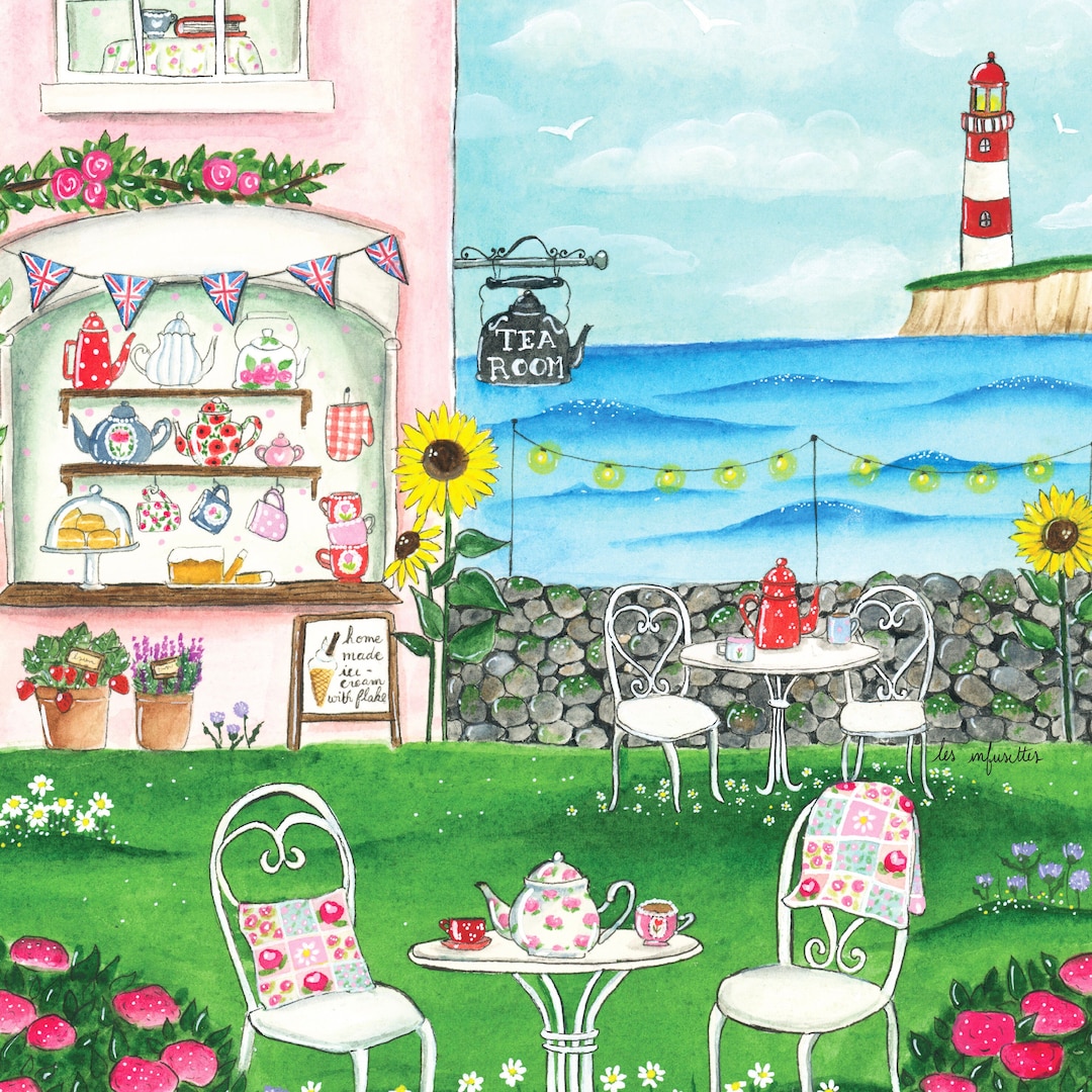Waterfront Tea Room Art Print Watercolor Illustration - Etsy