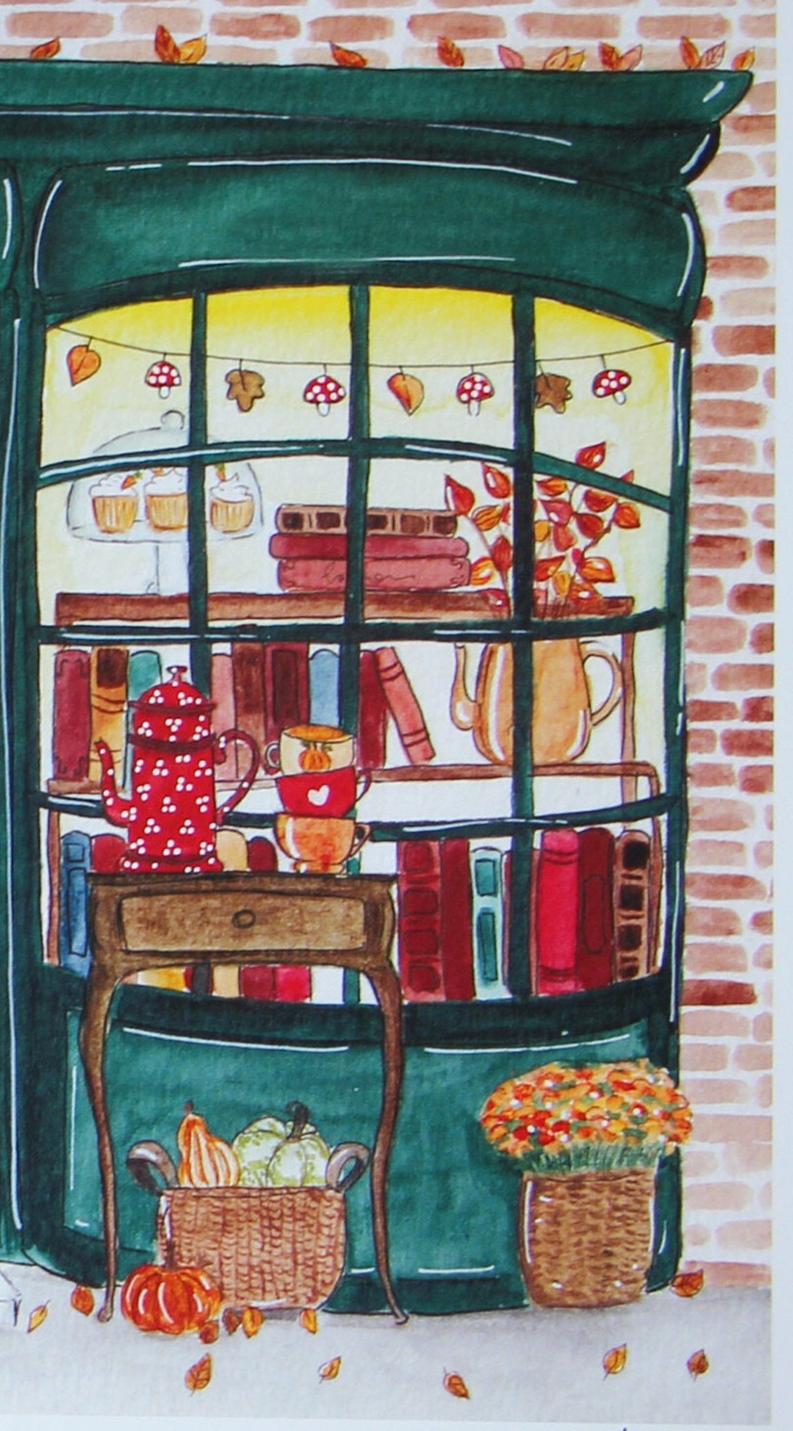 The Fall Literary Tea Room Art Printing watercolor | Etsy
