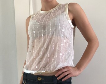 White Sparkle Mesh Top - Etsy